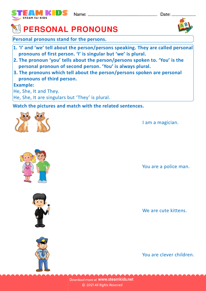 Free English Worksheet Personal Pronouns Worksheet 7 STEAM KIDS Free English Worksheet Personal Pronouns Worksheet 7 STEAM KIDS