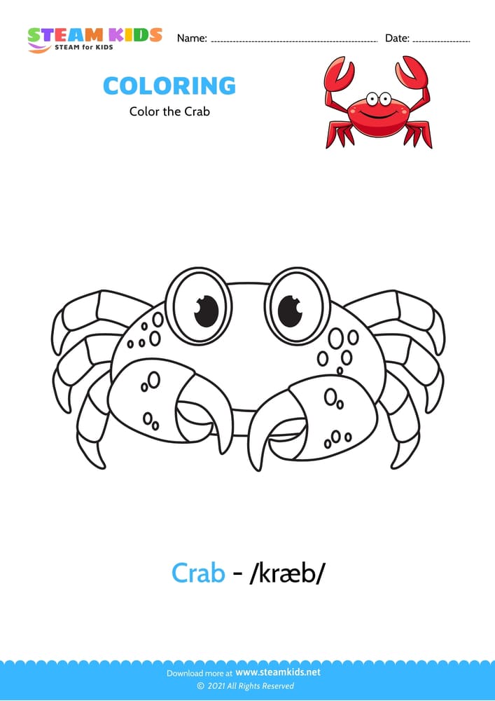 Free Coloring Worksheet - Color the Crab 2 - STEAM KIDS