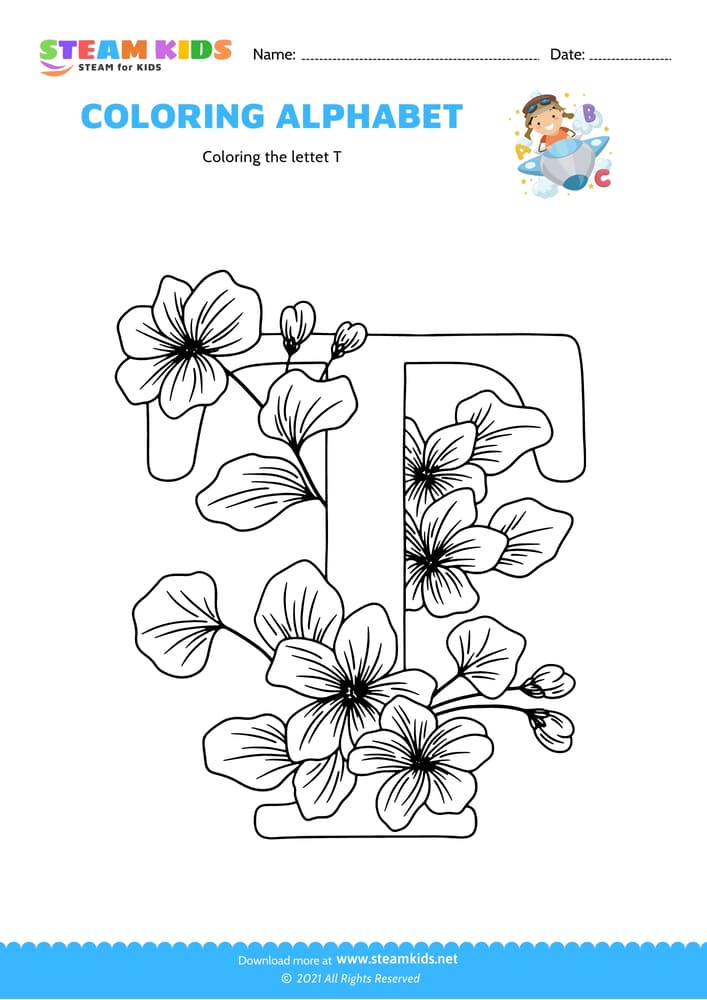 Free Coloring Worksheet - Color the letter T - STEAM KIDS