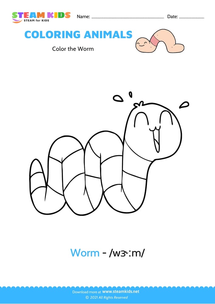 Free Coloring Worksheet - Color the Worm - STEAM KIDS
