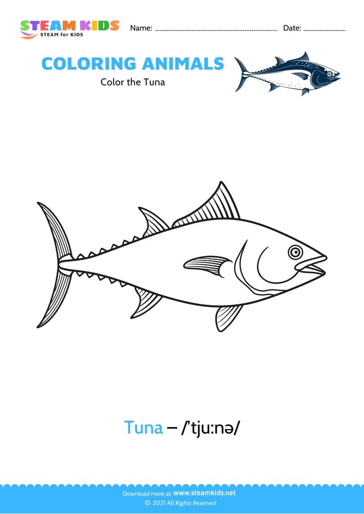 Free Coloring Worksheet - Color the Tuna - STEAM KIDS