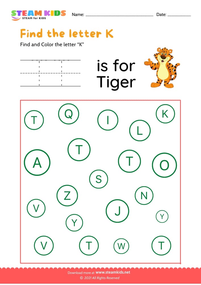 Free English Worksheet - Find and Color letter T - STEAM KIDS