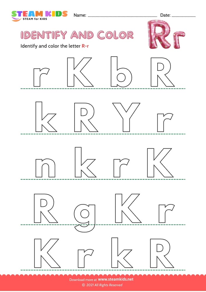 Free English Worksheet - Find and Color letter R/r - STEAM KIDS