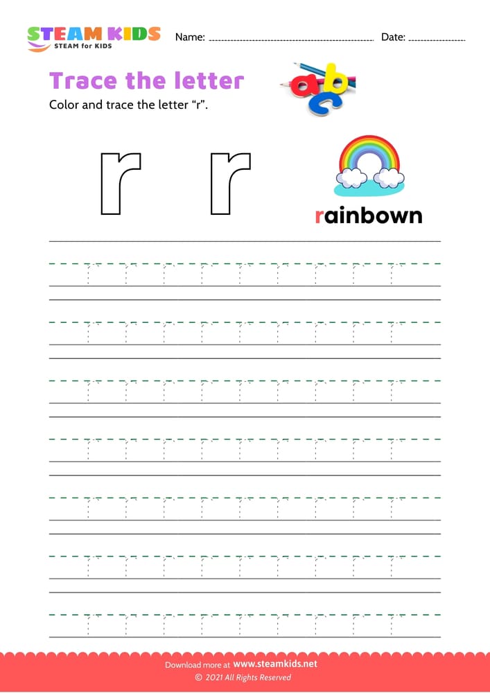 Free English Worksheet - Write lowercase letter "r" - STEAM KIDS