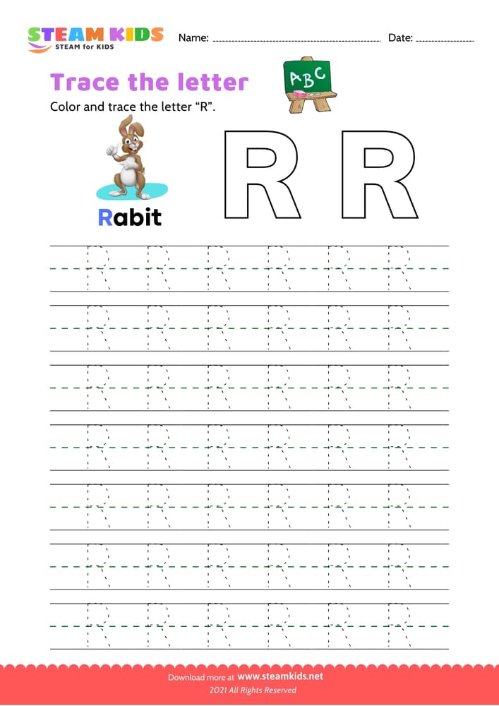 Free English Worksheet - Write uppercase letter "R" - STEAM KIDS