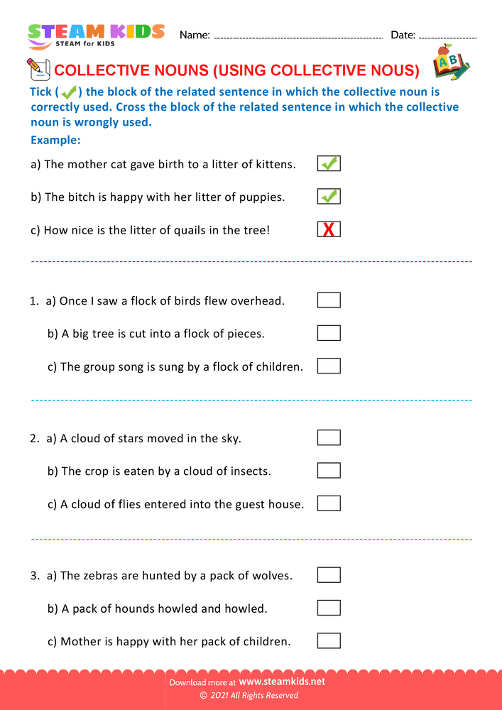 Collective nouns Worksheet For Grade 2 - STEAM KIDS