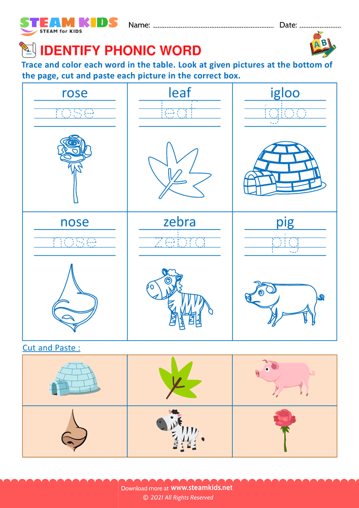Free English Worksheet - Identify phonic word - Worksheet 3 - STEAM KIDS
