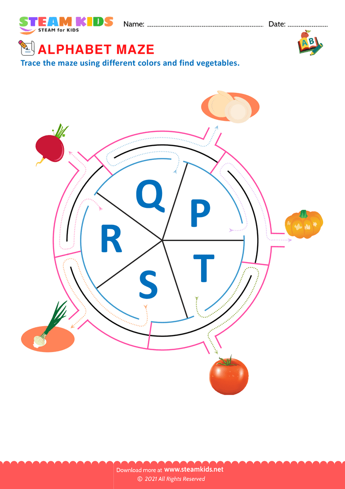 Free English Worksheet - Alphabet Maze - Worksheet 18 - STEAM KIDS