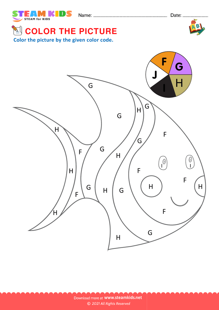 Free English Worksheet - Color by Letter - Worksheet 2 - STEAM KIDS