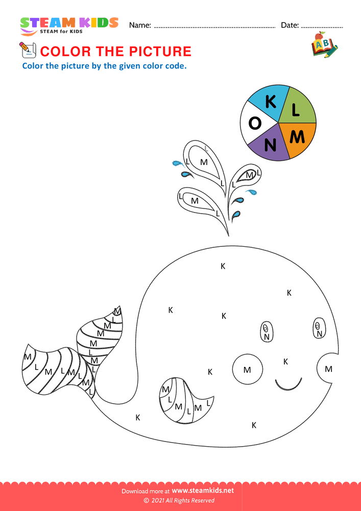 Free English Worksheet - Color by Letter - Worksheet 3 - STEAM KIDS