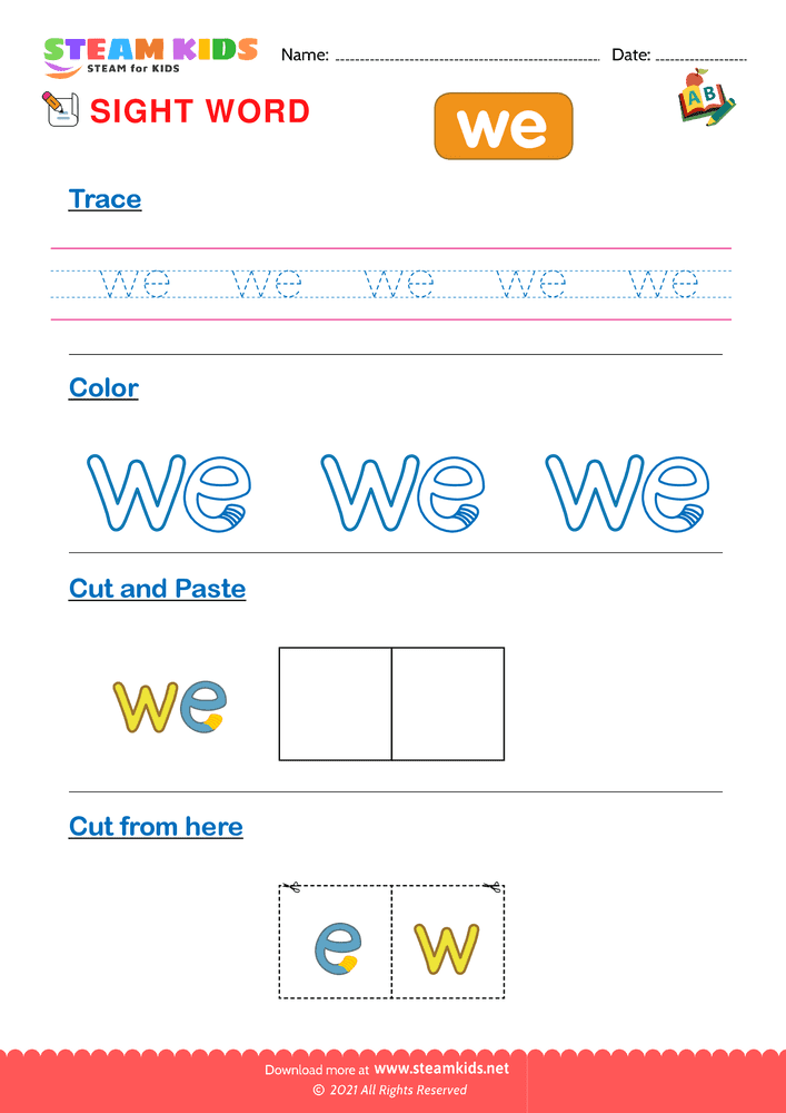 Free English Worksheet - Sight Words ''we'' - STEAM KIDS
