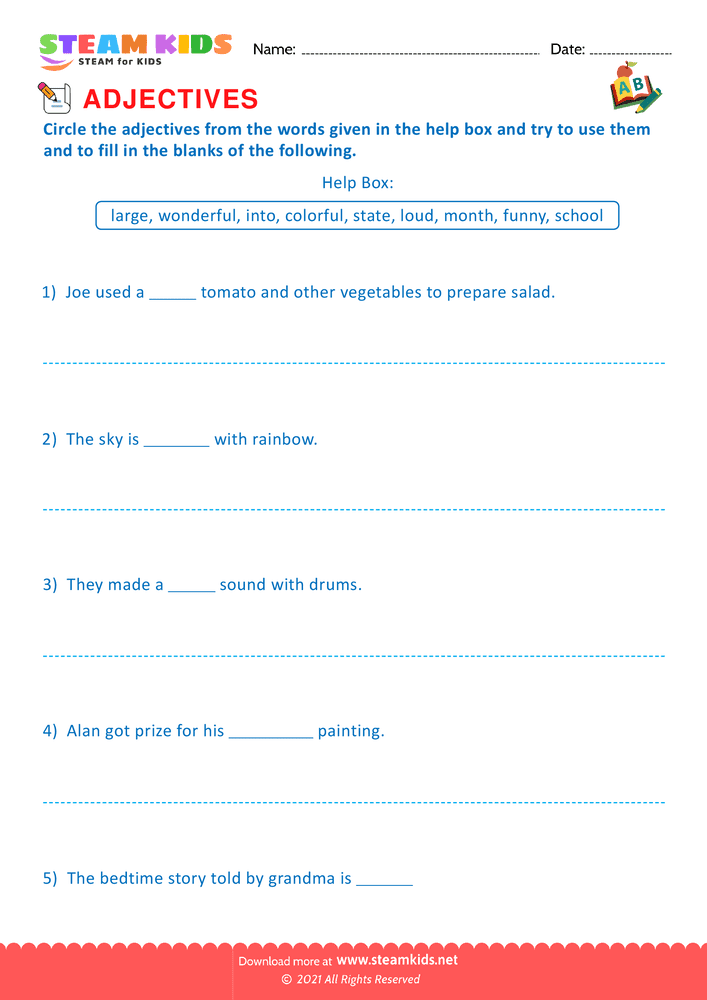 Use adjectives Worksheet For Grade 2 - STEAM KIDS