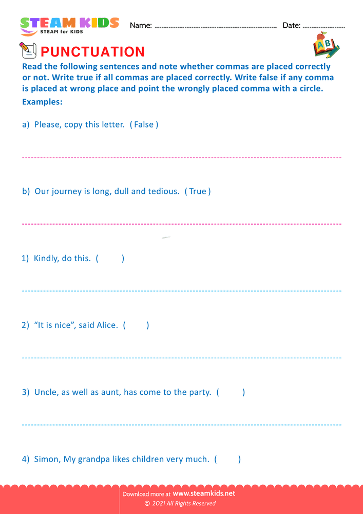 Punctuation Worksheet For Grade 2 - STEAM KIDS