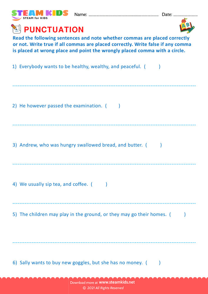 Punctuation Worksheet For Grade 2 - STEAM KIDS