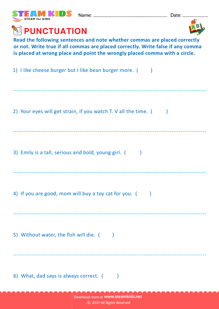 Punctuation Worksheet For Grade 2 - STEAM KIDS