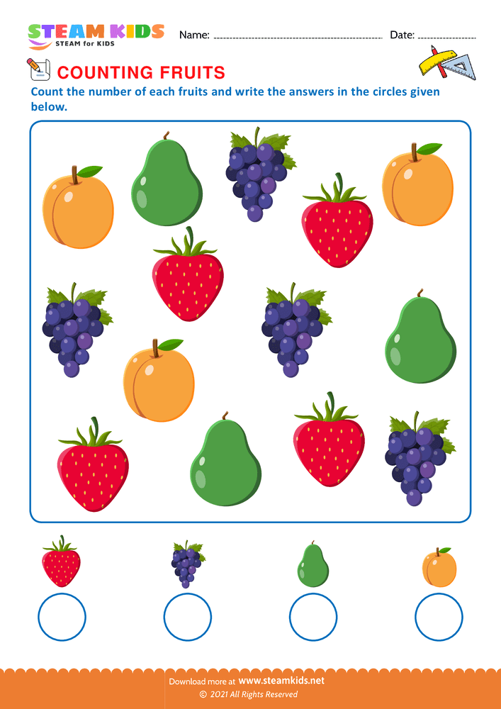 Free Math Worksheet - Counting fruits - STEAM KIDS