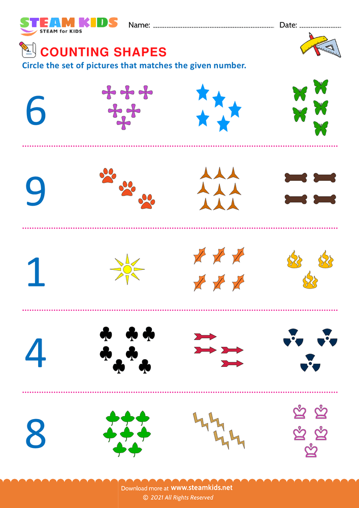 Counting Objects - Counting Worksheet For Kindergarten - STEAM KIDS