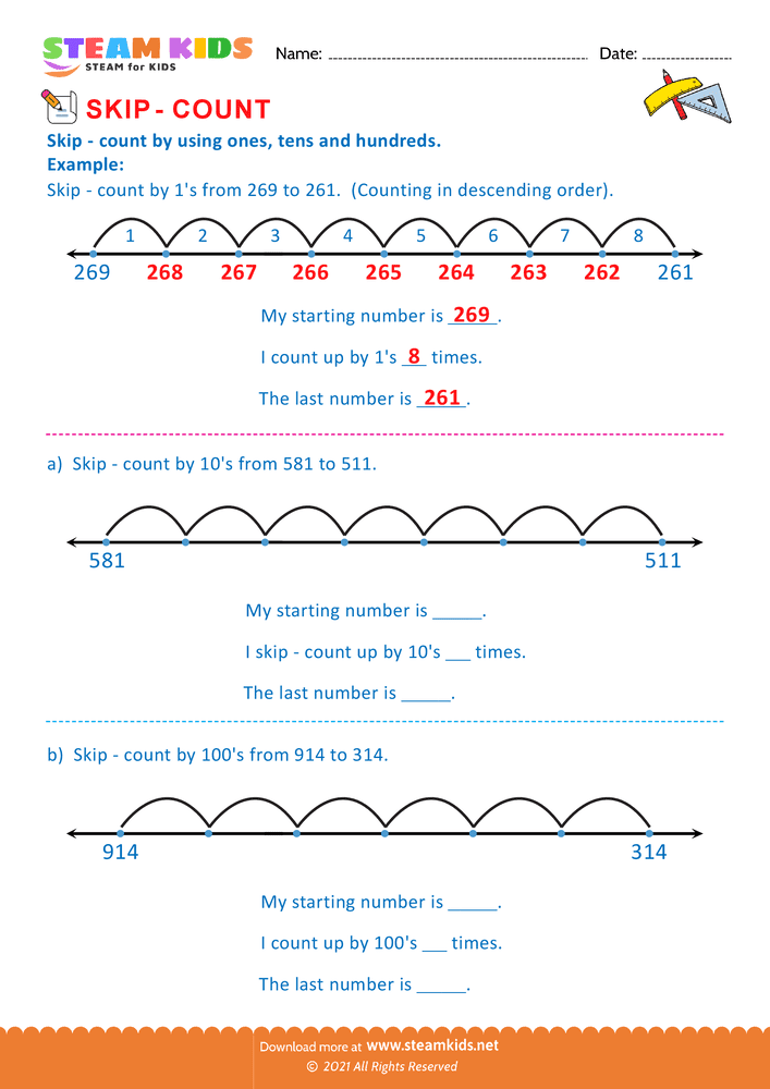 Free Math Worksheet - Skip Counting - Worksheet 2 - STEAM KIDS