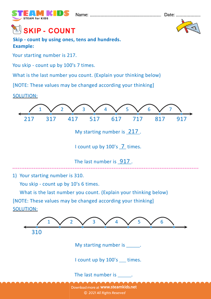 Free Math Worksheet - Skip Counting - Worksheet 5 - STEAM KIDS
