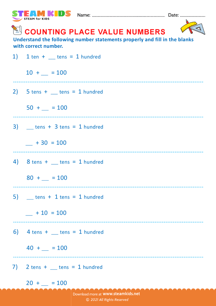 Counting Place Values - Counting Worksheet For Grade 2 - STEAM KIDS