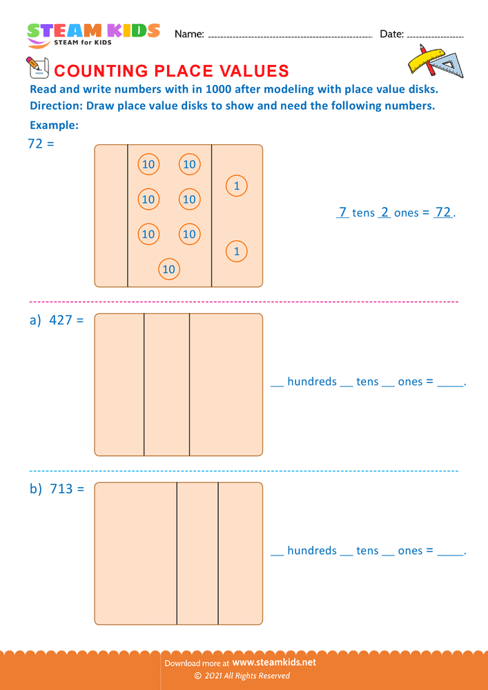 Counting Place Values - Counting Worksheet For Grade 2 - STEAM KIDS