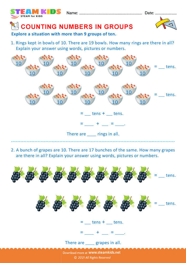 Free Math Worksheet - Counting Numbers in Groups - Worksheet 3 - STEAM KIDS