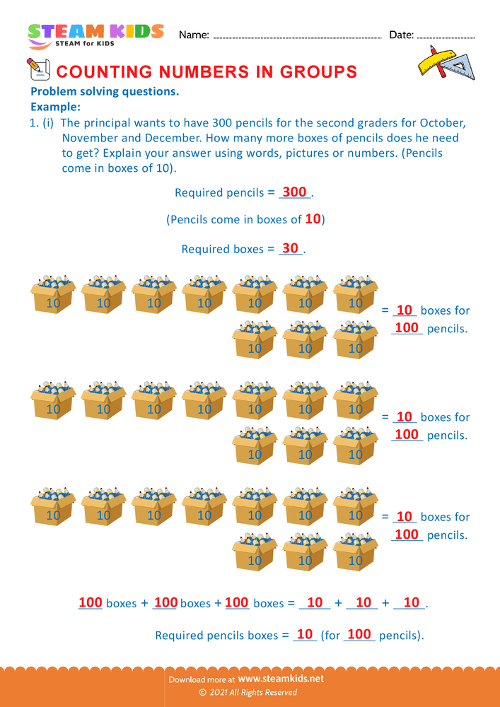 Counting Numbers in Groups - Counting Worksheet For Grade 2 - STEAM KIDS
