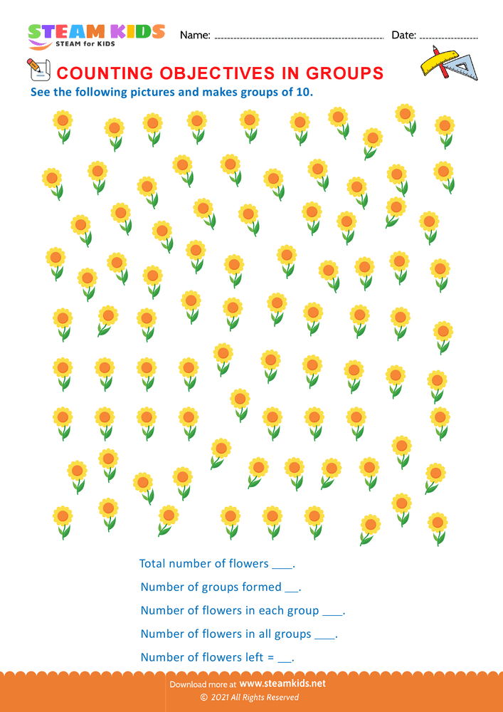 Counting Objectives in Groups - Counting Worksheet For Grade 2 - STEAM KIDS