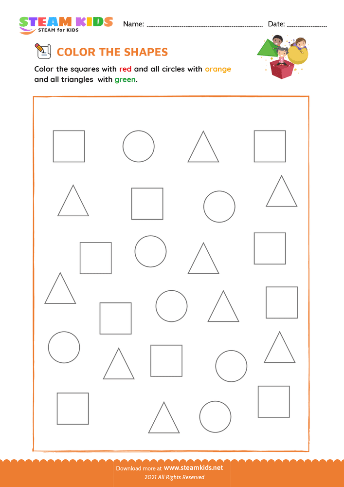 Color the Shapes - Shapes Worksheet For Preschool - STEAM KIDS