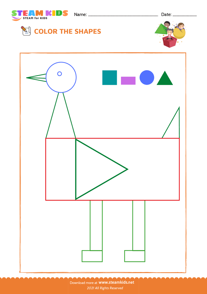 Color the Shapes - Shapes Worksheet For Preschool - STEAM KIDS