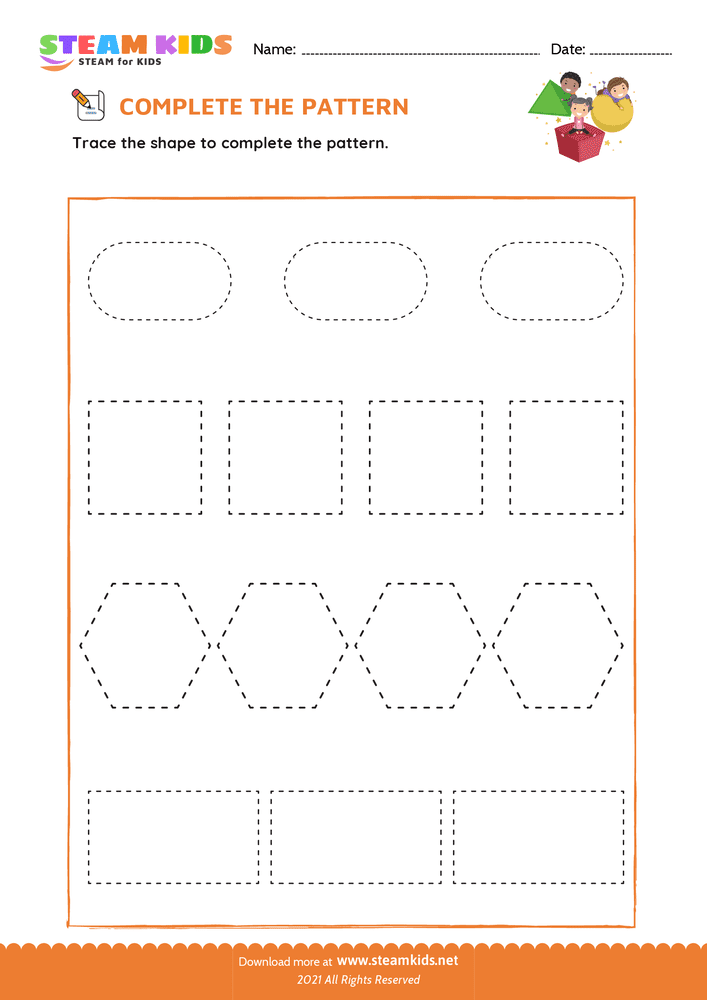Complete the Pattern - Shapes Worksheet For Preschool - STEAM KIDS