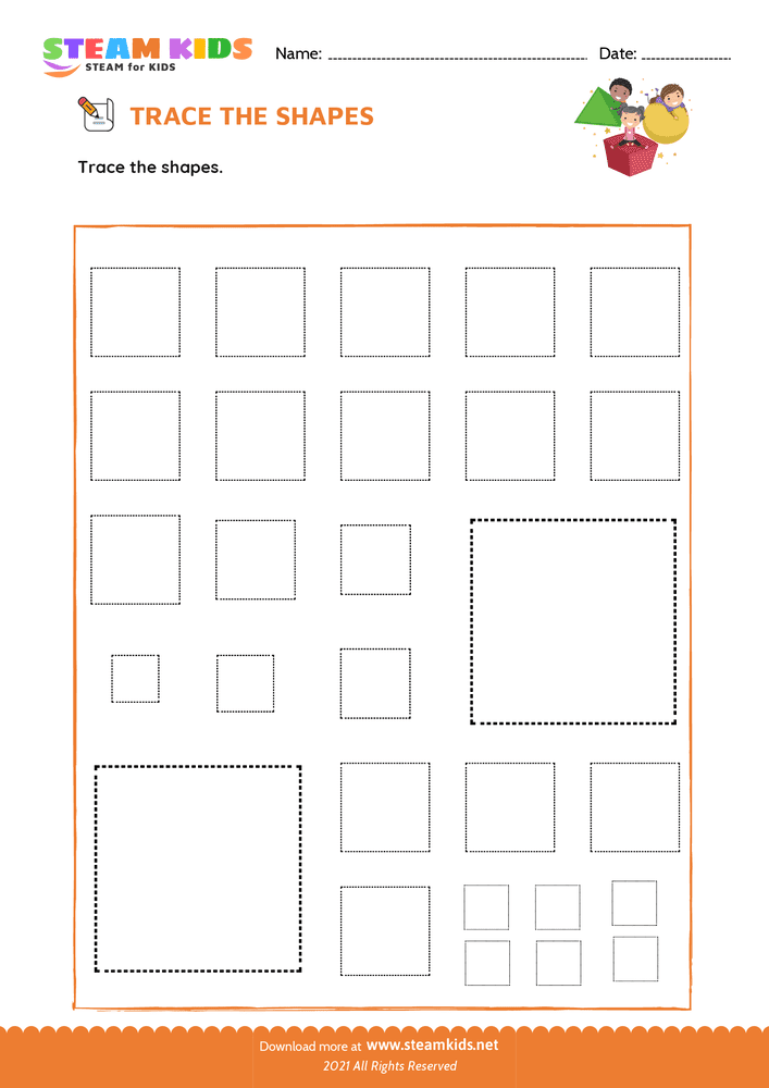 Trace the Shapes - Shapes Worksheet For Preschool - STEAM KIDS