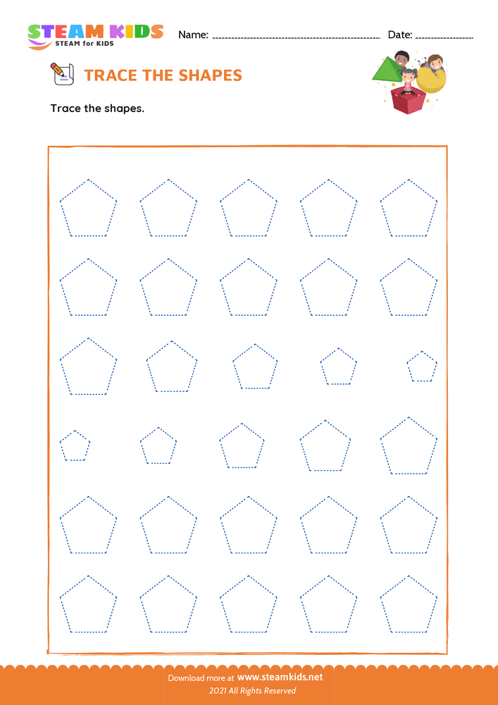 Trace the Shapes - Shapes Worksheet For Preschool - STEAM KIDS