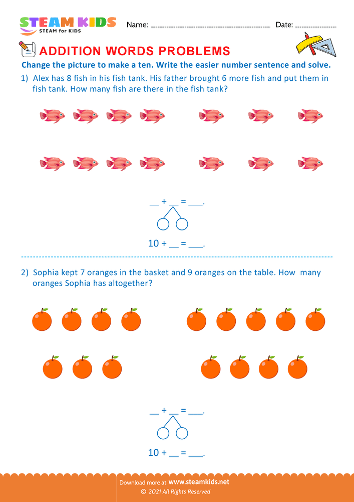 Free Math Worksheet - Addition word problems sums to 20 - Worksheet 1 ...