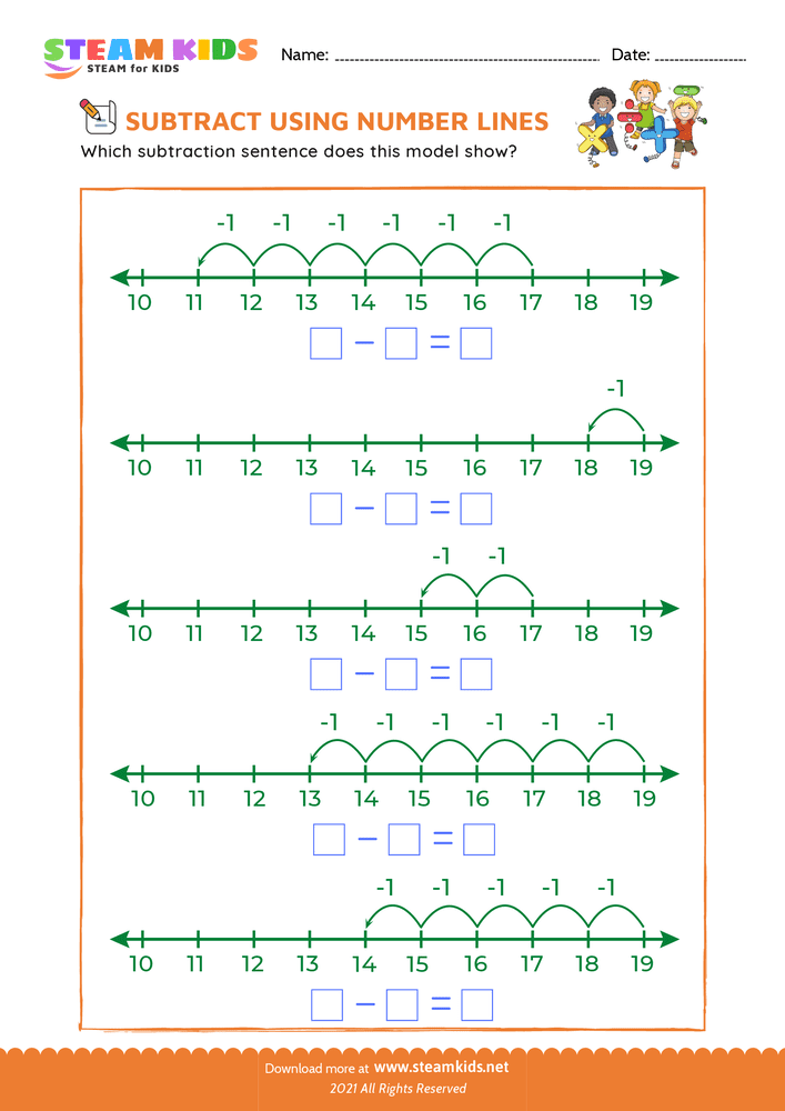 Subtract using number lines - Subtraction Worksheet For Grade 1 - STEAM ...