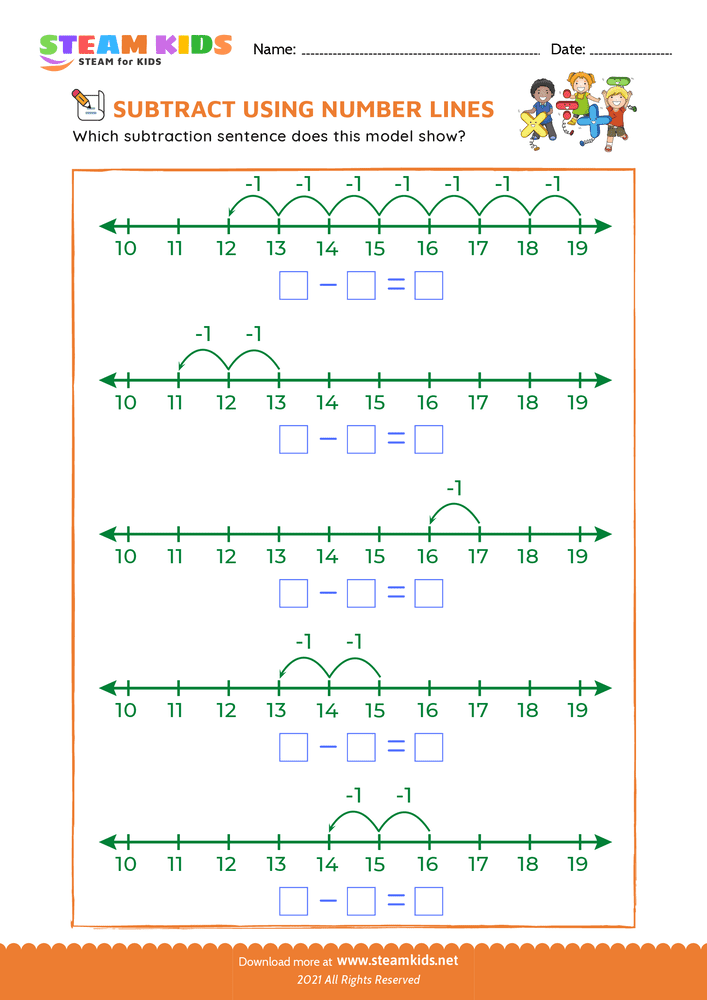 Subtract using number lines - Subtraction Worksheet For Grade 1 - STEAM ...