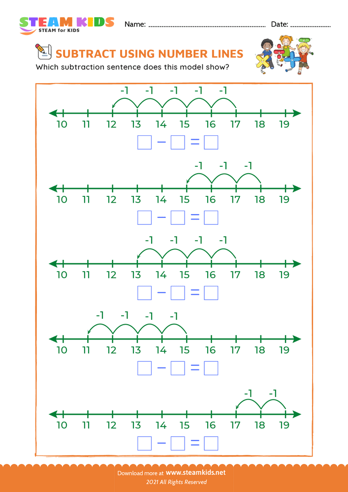 Subtract using number lines - Subtraction Worksheet For Grade 1 - STEAM ...