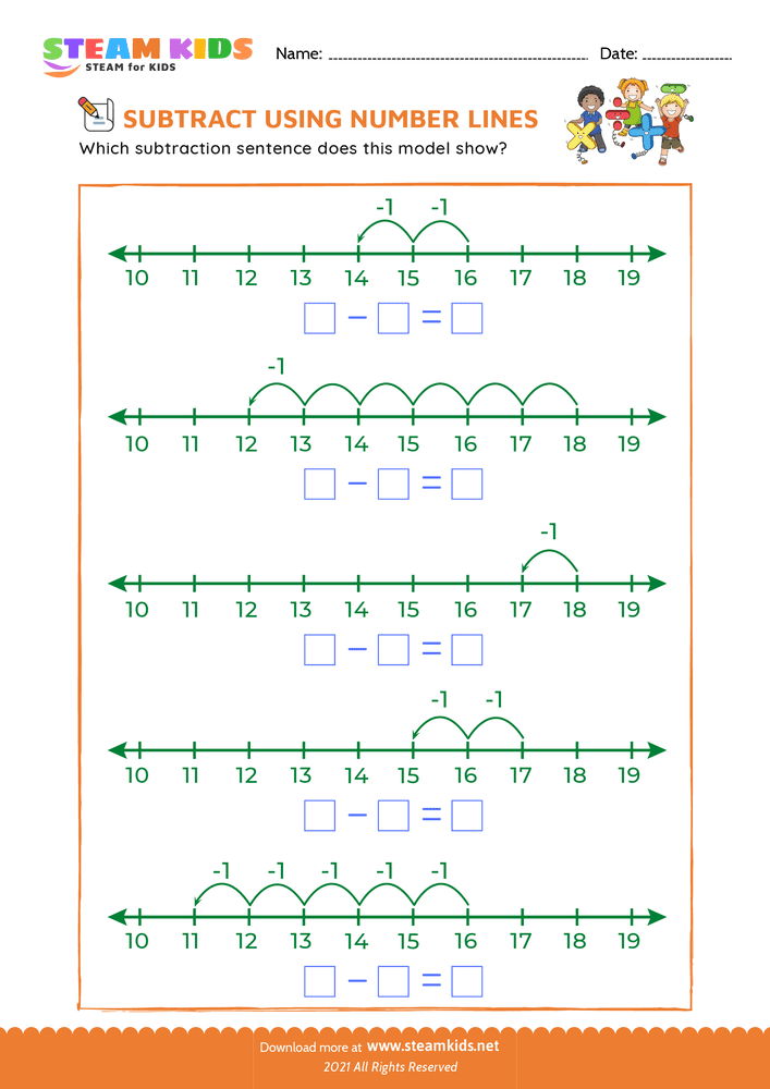 Subtract using number lines - Subtraction Worksheet For Grade 1 - STEAM ...
