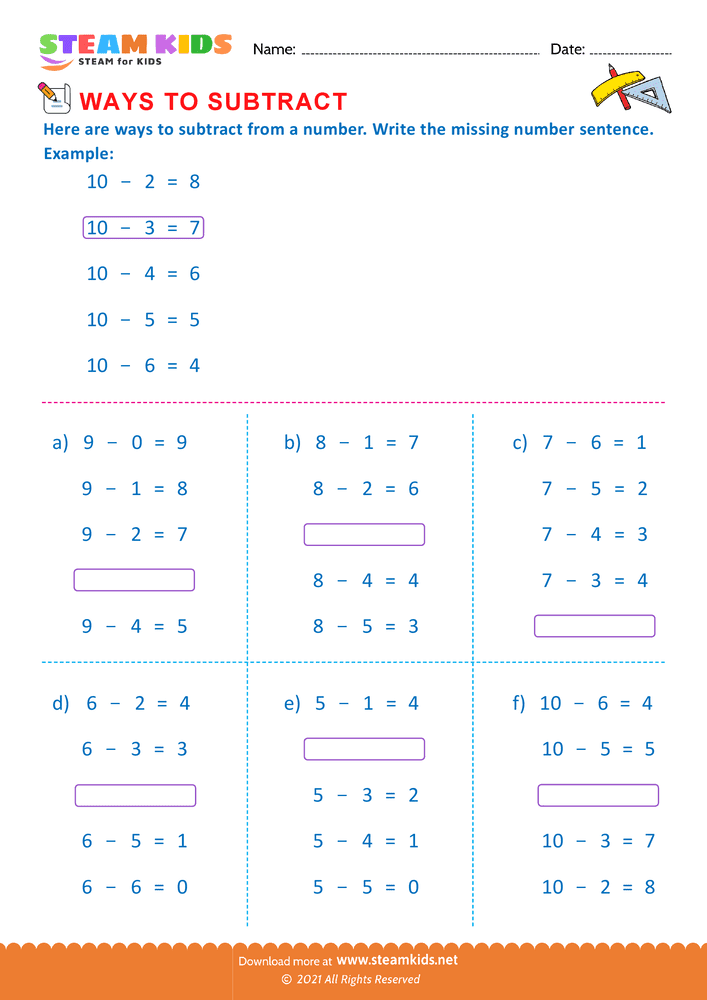 Write missing number sentence - Subtraction Worksheet For Grade 1 ...