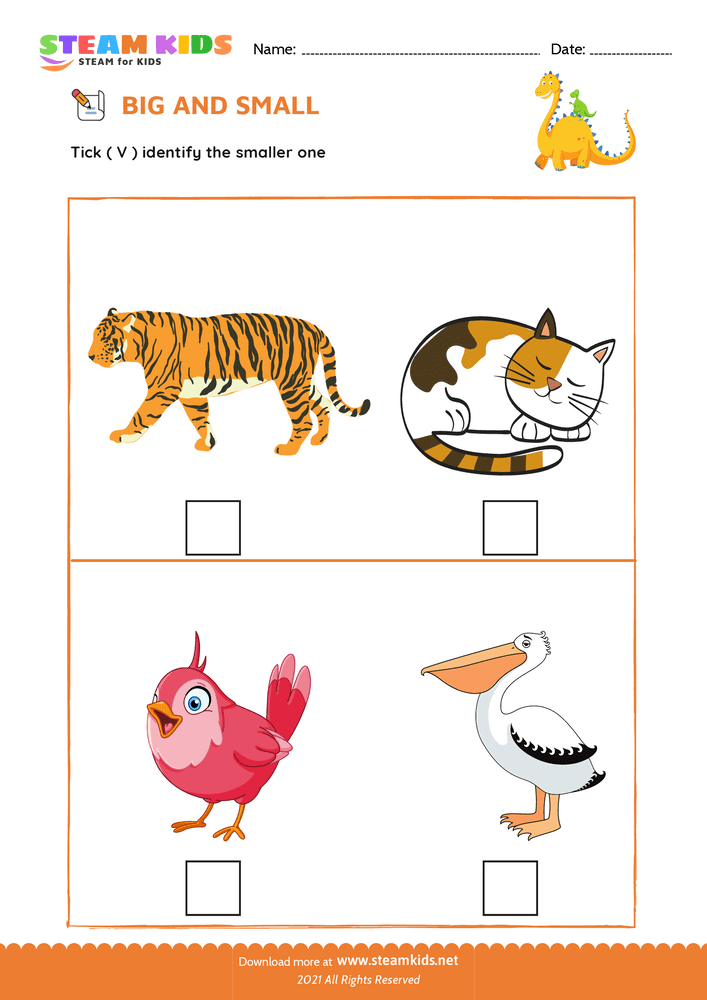 Big and Small - Measurements Worksheet For Kindergarten - STEAM KIDS