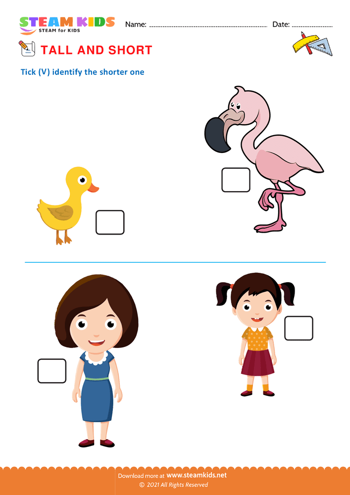 Free Math Worksheet - Tall and Short - Worksheet 2 - STEAM KIDS