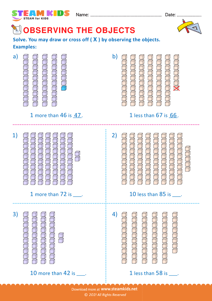Free Math Worksheet - Observing the objects - Worksheet 1 - STEAM KIDS