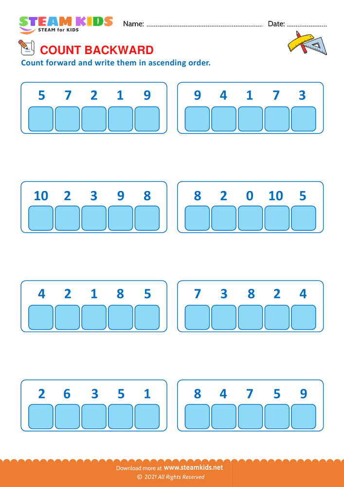 Count Forward & Backward - Counting Worksheet For Kindergarten - STEAM KIDS