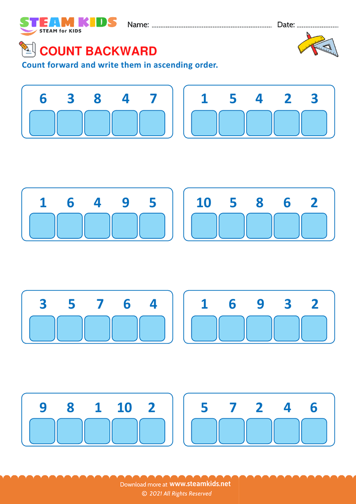 Count Forward & Backward - Counting Worksheet For Kindergarten - STEAM KIDS