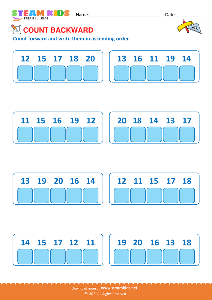 Count Forward & Backward - Counting Worksheet For Kindergarten - STEAM KIDS