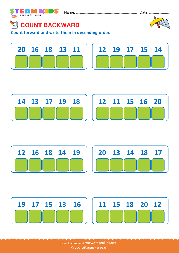 Count Forward & Backward - Counting Worksheet For Kindergarten - STEAM KIDS