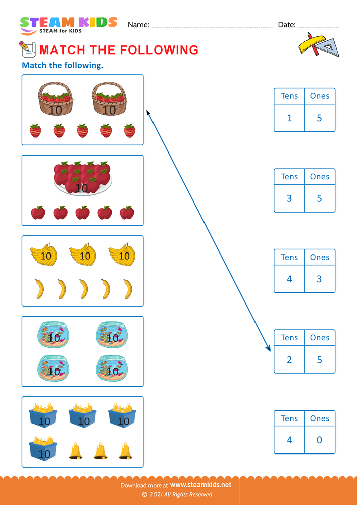 Free Math Worksheet - Match the following - Worksheet 12 - STEAM KIDS