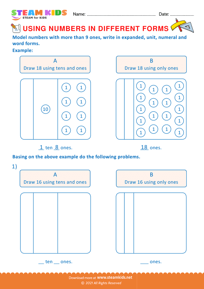 Draw Numbers in Unit Forms - Numbers Worksheet For Grade 2 - STEAM KIDS
