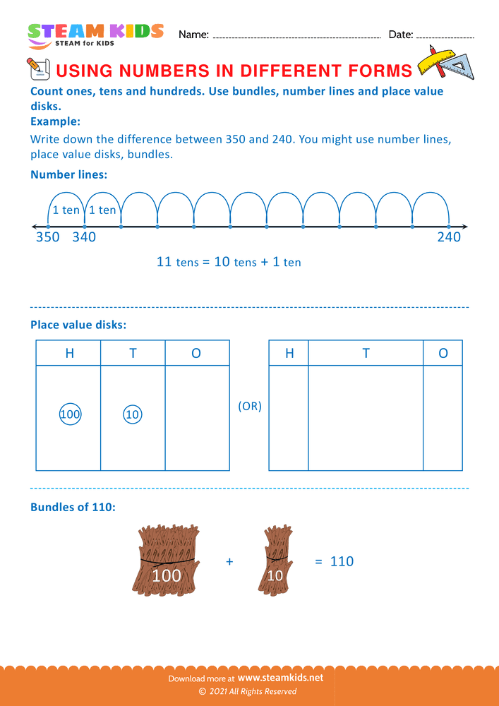 Draw Numbers in Unit Forms - Numbers Worksheet For Grade 2 - STEAM KIDS