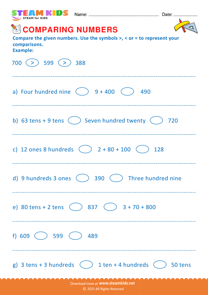 Write Mathematical Symbols - Numbers Worksheet For Grade 2 - STEAM KIDS